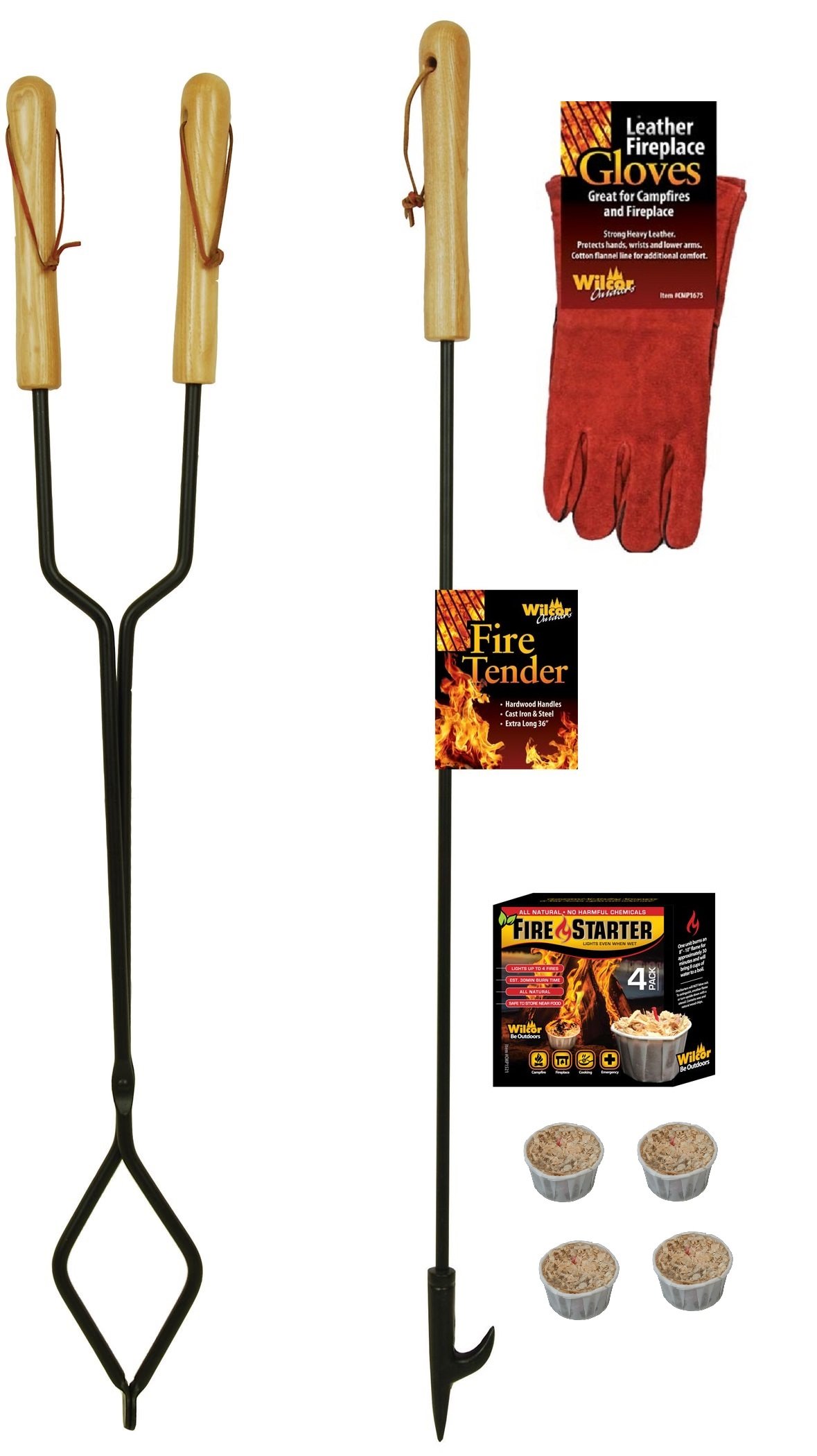 EXCURSIONS Journey To Health Fireplace Fire Pit Campfire Tool Gift Set – Firetender Tongs Poker Gloves and Firestarters