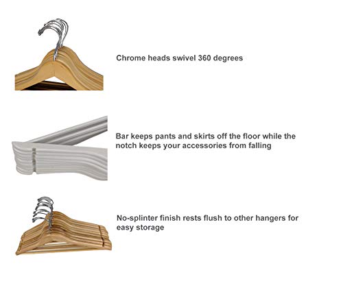 Pillowtex Wood Suit Clothes Closet Hanger w/Bar - Set of 50 White Hangers