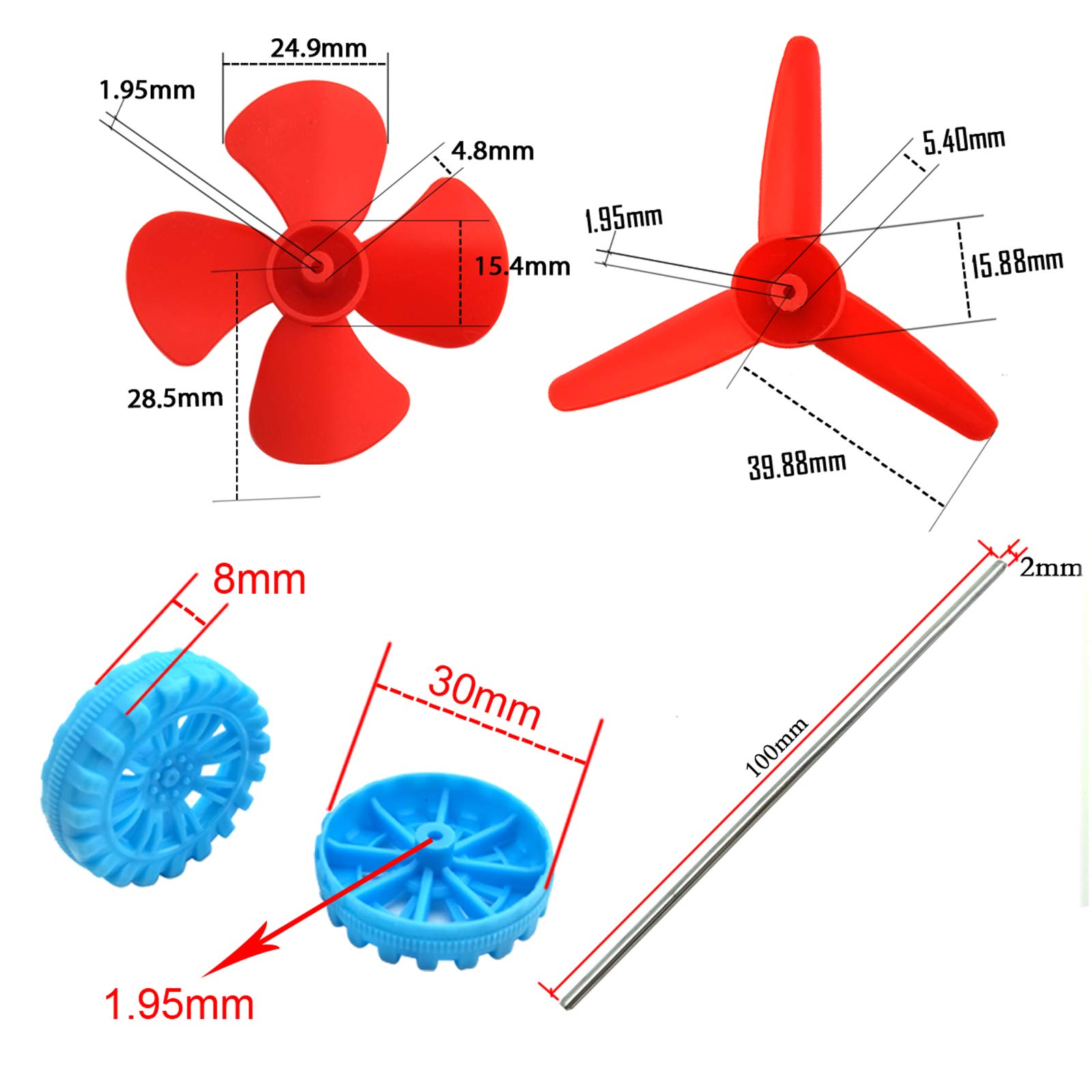 EUDAX 6 Set DC Motors Kit, Mini Electric Hobby Motor 3V -12V 25000 RPM Strong Magnetic with Shaft Propeller, 2 x AA Battery Holder,9V Battery Clip Connector,Plastic Wheels for DIY Science Projects