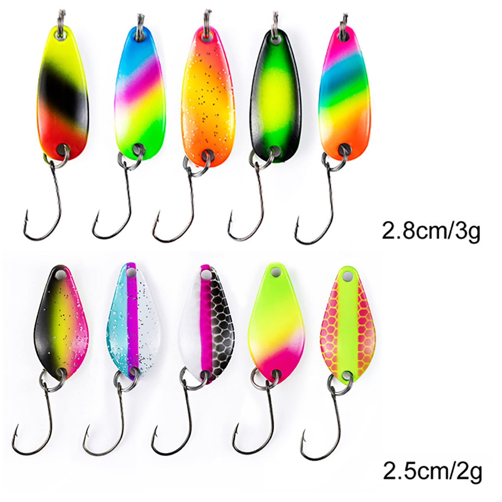 Adoolla 10pcs Fishing Lures, 2g/3g Spoon Baits with Single Hook, Bionic Fake Lure Bait Fishing Tackle for Freshwater Seawater LYC-37