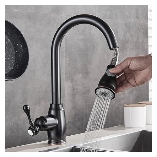 Bronze Black Kitchen Faucet Pull-Out Two-Way Sprayer Single Handle Hot and Cold Water Mixing Faucet Kitchen Water Crane Type 360 Degree Rotation(Oil Rubbed Bronze)