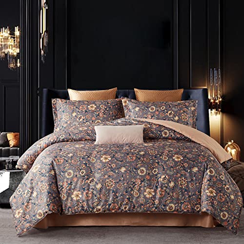 Cupocupa Duvet Cover King Size Set Boho Floral Pattern King Duvet Cover Set for King Size Bed Vintage Soft Bedding Leaf Print Paisley Duvet Cover with Pillowcases