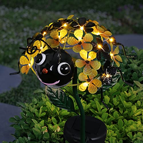 Exhart Solar Yellow Bumble Bee Garden Stake, 26 LEDs, Metal, Cute Garden Décor, 8.5"x7.5"x26.5"