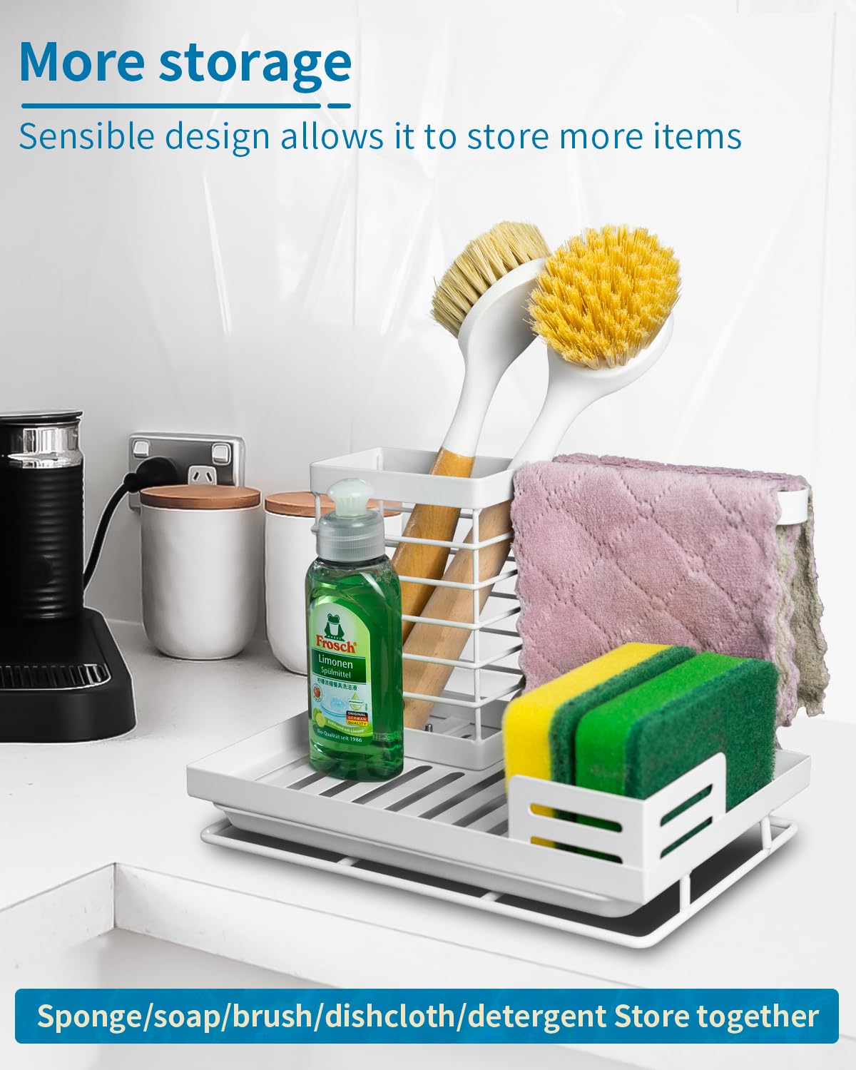 Amlanpin Kitchen Sink Caddy Organizer, Rustproof Non-Slip Soap Dish Dispenser Brush, Sponge Holder for Kitchen Sink, Kitchen Organization and Storage, Home Essentials Accessories