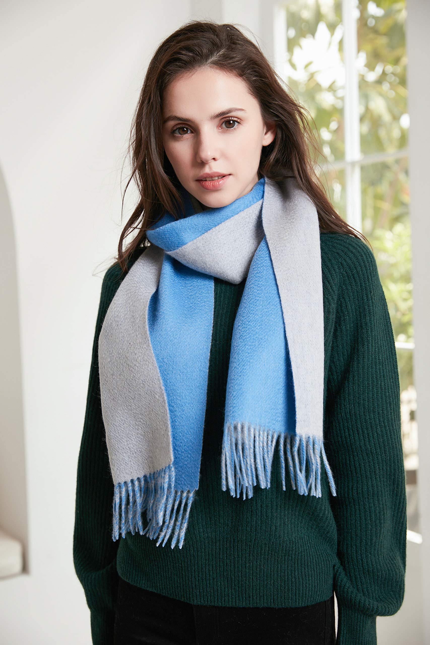 EURKEA 100% Cashmere 2024 Winter Scarf for Women, Fringed Edges, Warm & Soft, Lightweight, Gift Ready, Solid/Plaid/Two-Tone, Black and Burgundy, Free Size