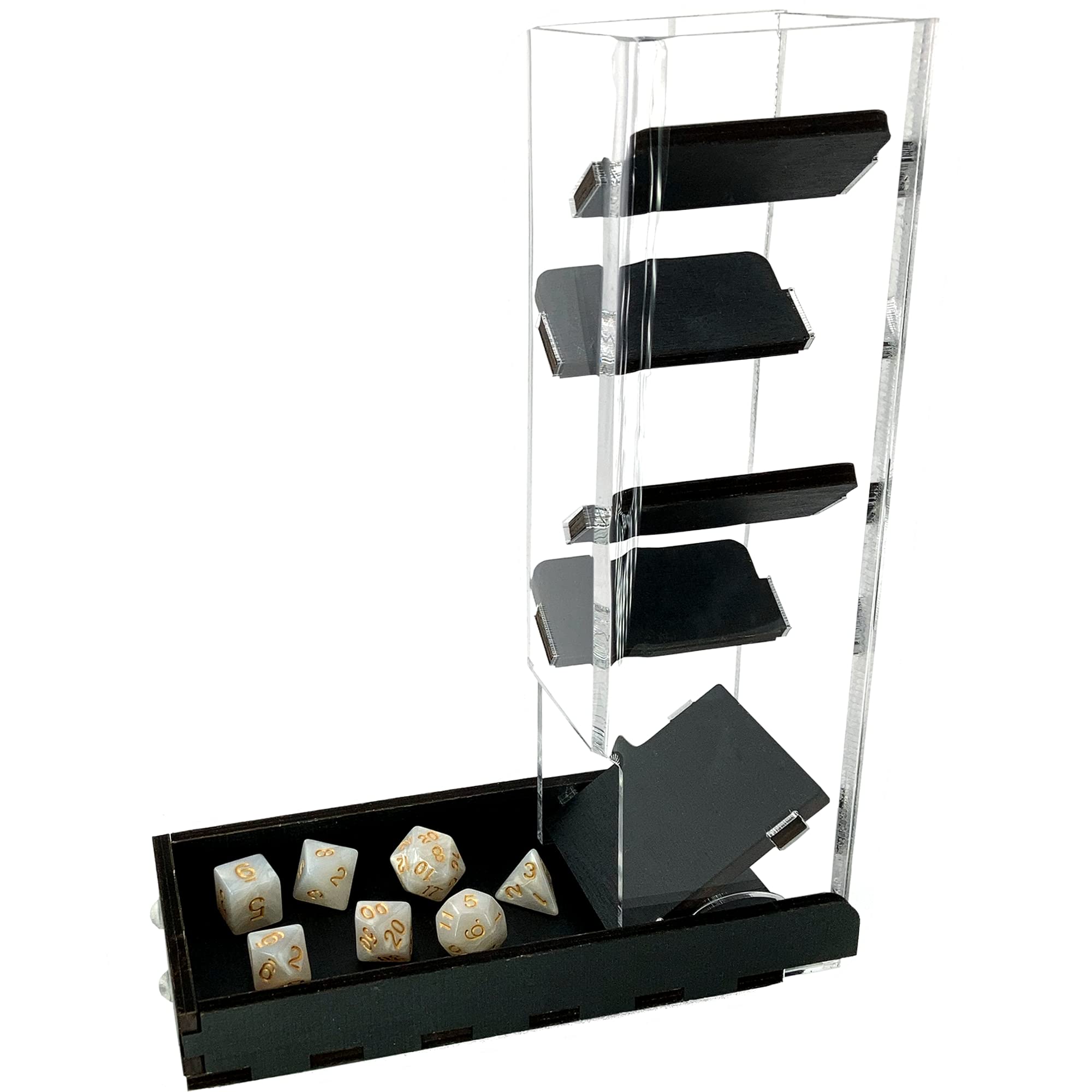 C4Labs Dice Tower & Tray | Clear with Wooden Paddles | Watch The Dice Decide (Black)