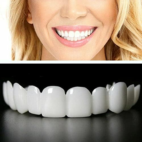 CHNLML Denture Teeth Temporary Fake Teeth Snap on Veneers, Simulation Braces Snap On Smile Tooth Cover Perfect Whitening One Size Fits Most Comfortable Denture to Make,Fix Confident Smile (2 Pcs)