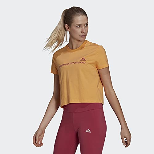 adidas Womens Gradient Logo Cropped T-Shirt Hazy Orange Medium