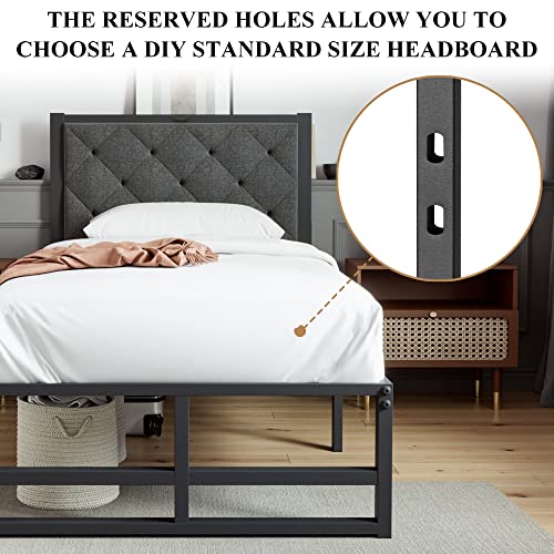 SHA CERLIN Twin Size Metal Bed Frame, 14 Inch Heavy Duty Platform Bed, High Under Bed Storage Space, Steel Slats Support up to 1000 lbs, No Box Spring Needed, Mattress Anti-Slip Design, Noise Free