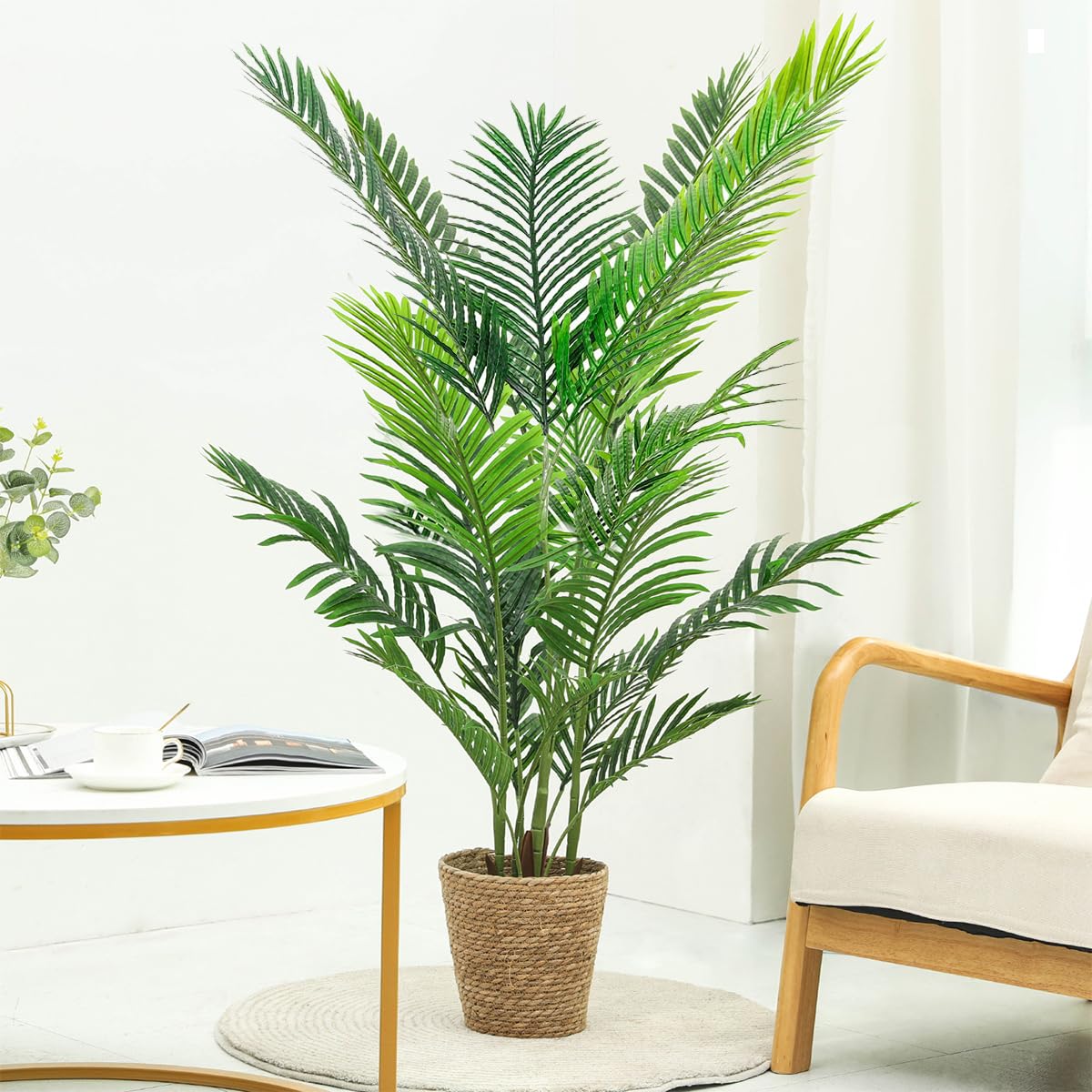 JUSTOYOU 2 Pack Artificial Palm Tree Plant, 5FT Large Fake Silk Tree with Pot for Indoor and Outdoor Home Office Garden Modern Decoration Gift (2 Pack)
