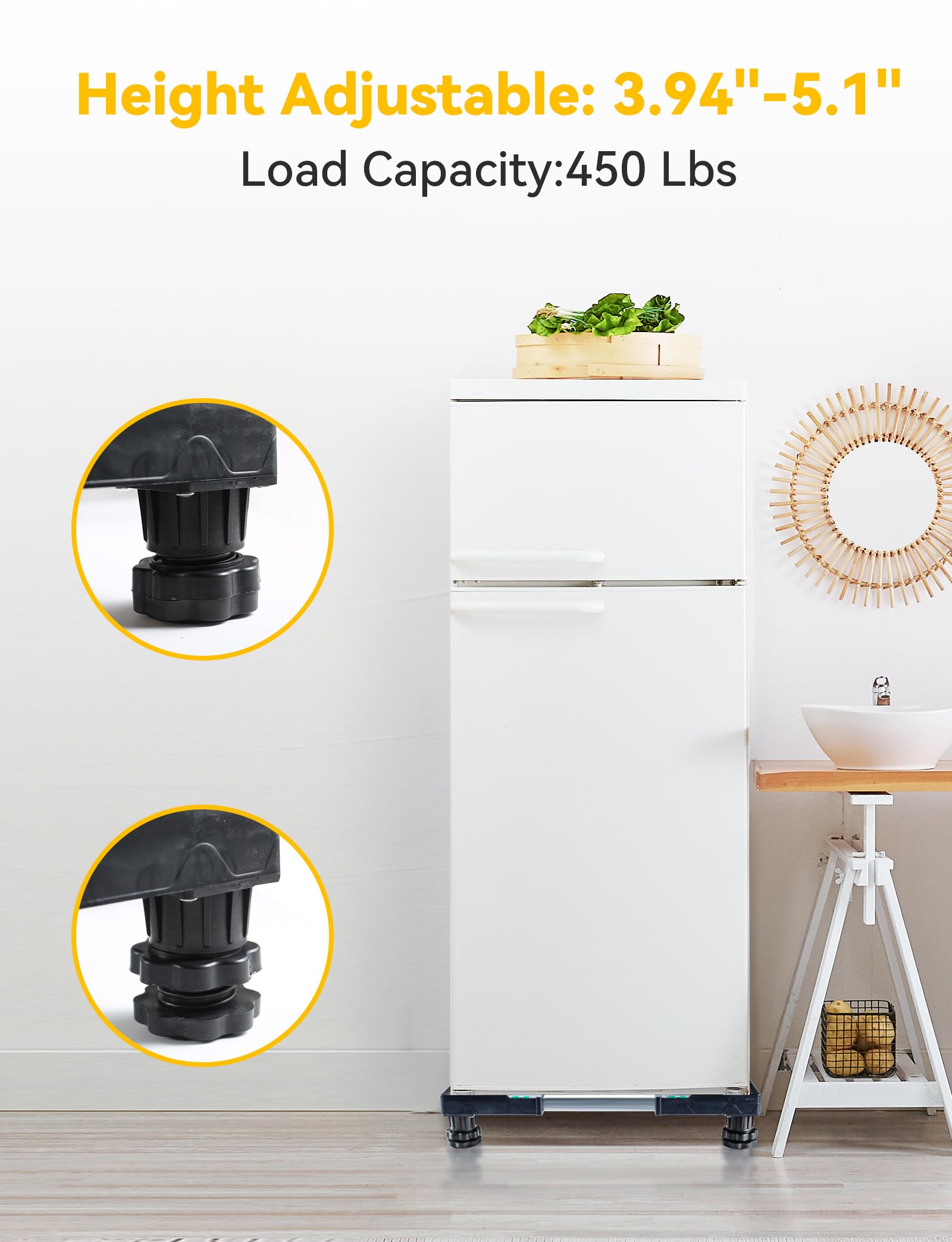 Adjustable Mini Fridge Stand, Mini Fridge Organizer Accessories Universal Stand, Mini Fridge Cabinet, Mini Fridge Stand with Storage, for Dryer, Washing Machine, Refrigerator Furniture Sliders