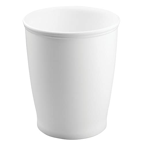 mDesign Plastic Modern Round Shatter-Resistant Small 1.6 Gallon Trash Can Wastebasket, Garbage Container Bin for Bathrooms, Kitchens, Home Offices, Dorm Rooms - Hyde Collection - 2 Pack, White