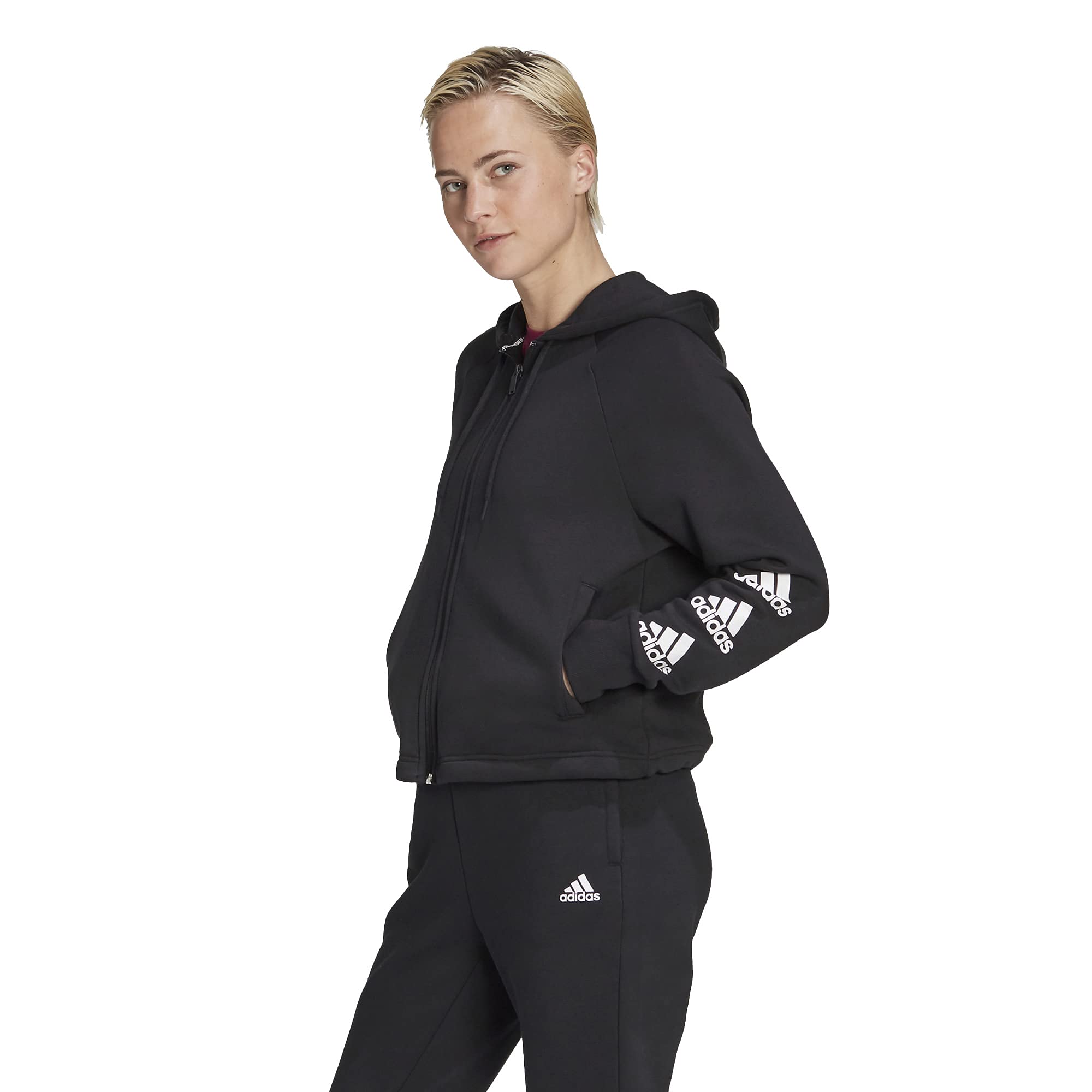adidas womens Stacked Logo Full-Zip Fleece Hoodie Black Medium