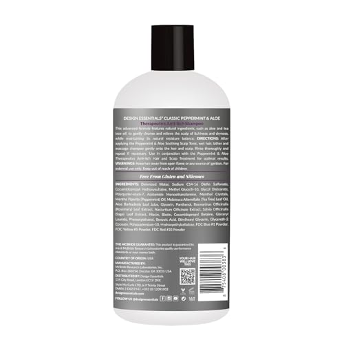 Design Essentials Peppermint & Aloe Therapeutics AntiItch Shampoo Control Scalp Flaking & Itching, 32 Fl Oz