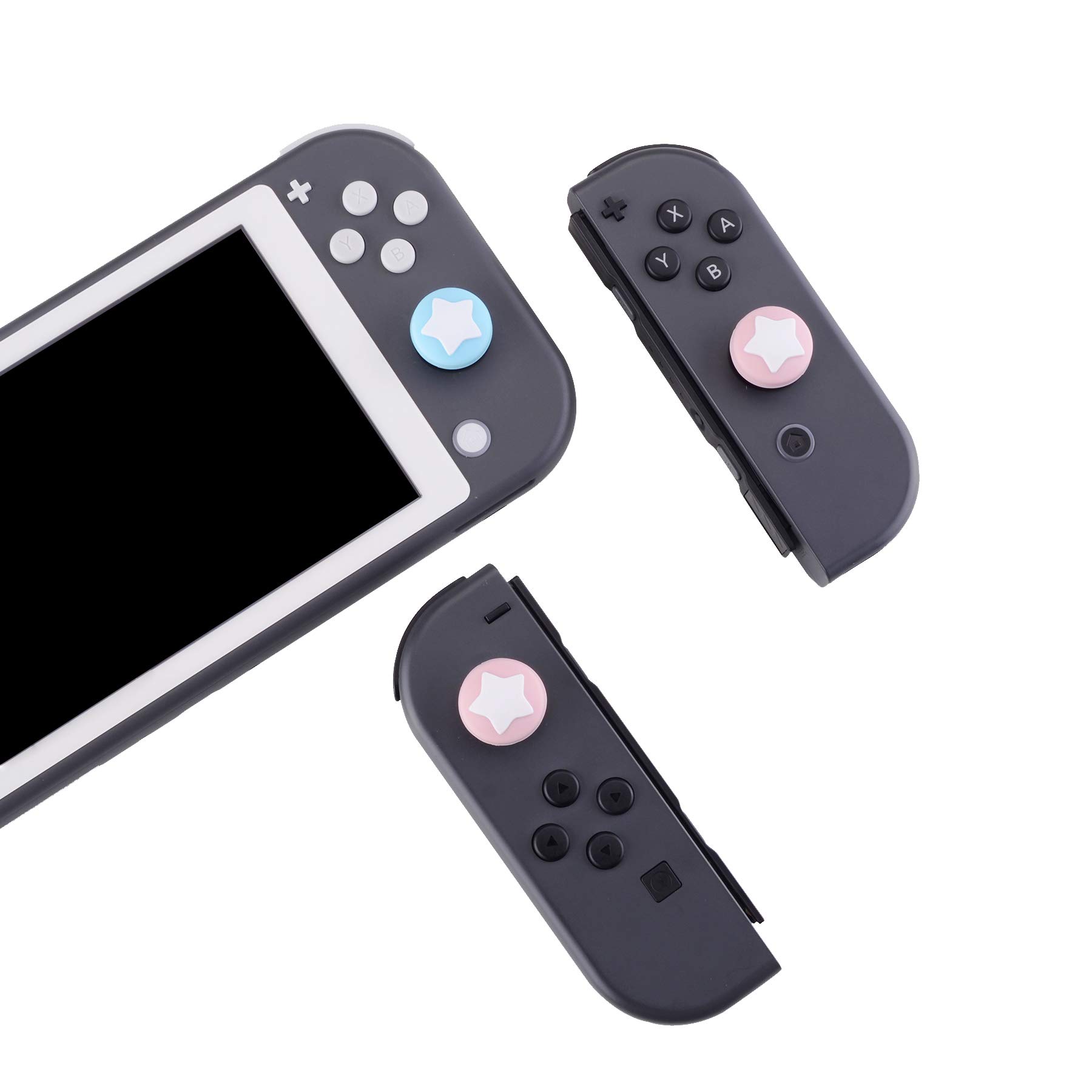 eXtremeRate PlayVital Star Design Cute Switch Thumb Grip Caps, Cherry Blossoms Pink & Heaven Blue Joystick Caps for Nintendo Switch Lite, Silicone Analog Cover Thumbstick Grips for Switch OLED Joycon