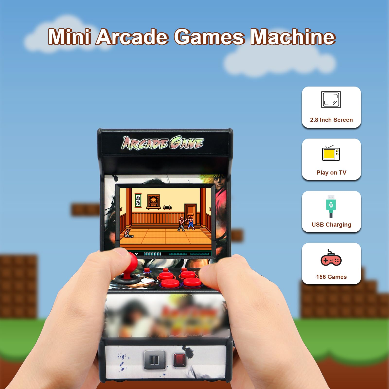 EASEGMER Mini Arcade Game Machines for Kids with 156 Classic Portable Handheld Video Games 16 Bit 2.8 Inches Screen Travel Gaming Electronic Toys Novelty Gift for Boys and Adults - Blue