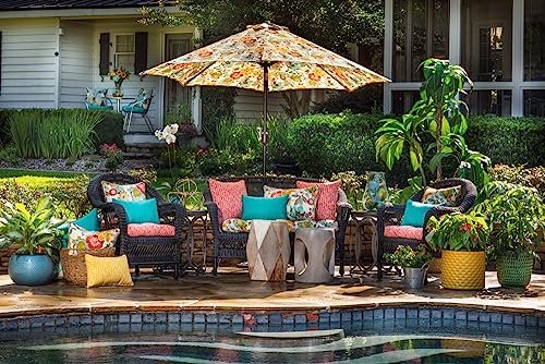 Pillow Perfect Bright Floral Outdoor Wicker Patio Sofa Setee Swing Cushion, Tufted, Weather, and Fade Resistant, Round Corner - 19" x 44", Ivory Alastriste, 1 Count