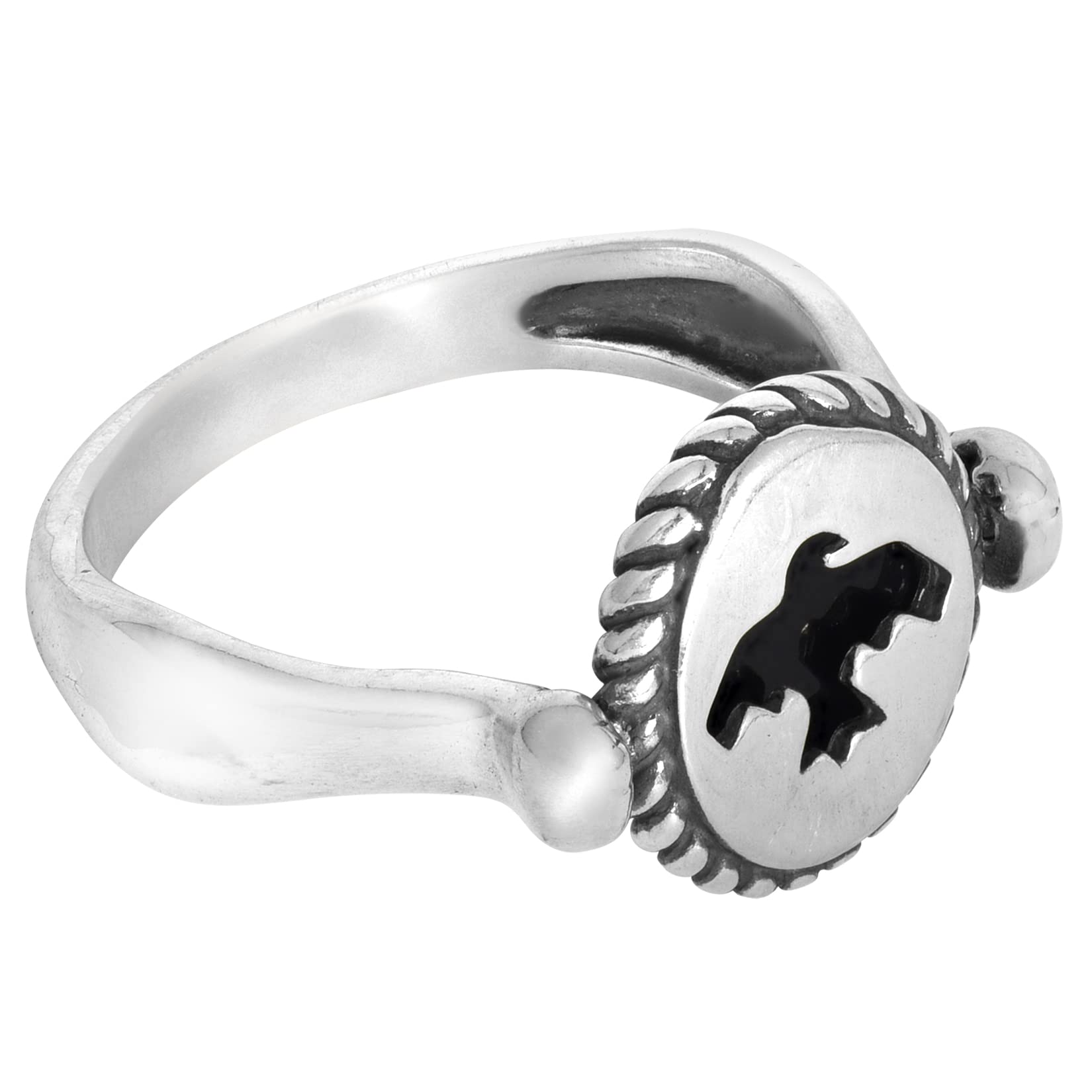 American West Sterling Silver Women's Revesable Ring Black Agate Gemstone Thunderbird Symbol Design Size 8