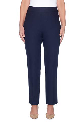 Alfred Dunner Womens Classic Allure Fit Proportioned Pant with Elastic Comfort Waistband, Navy, Size 20