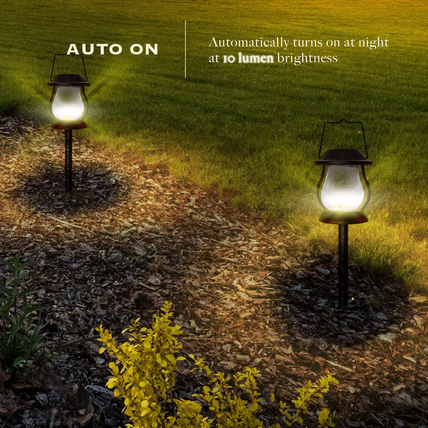 Landia Home Solar Pathway Lantern - Outdoor Decorative 2 in 1 Path Light or Hanging Lantern with Large Crackle Glass Housing, 2-Pack