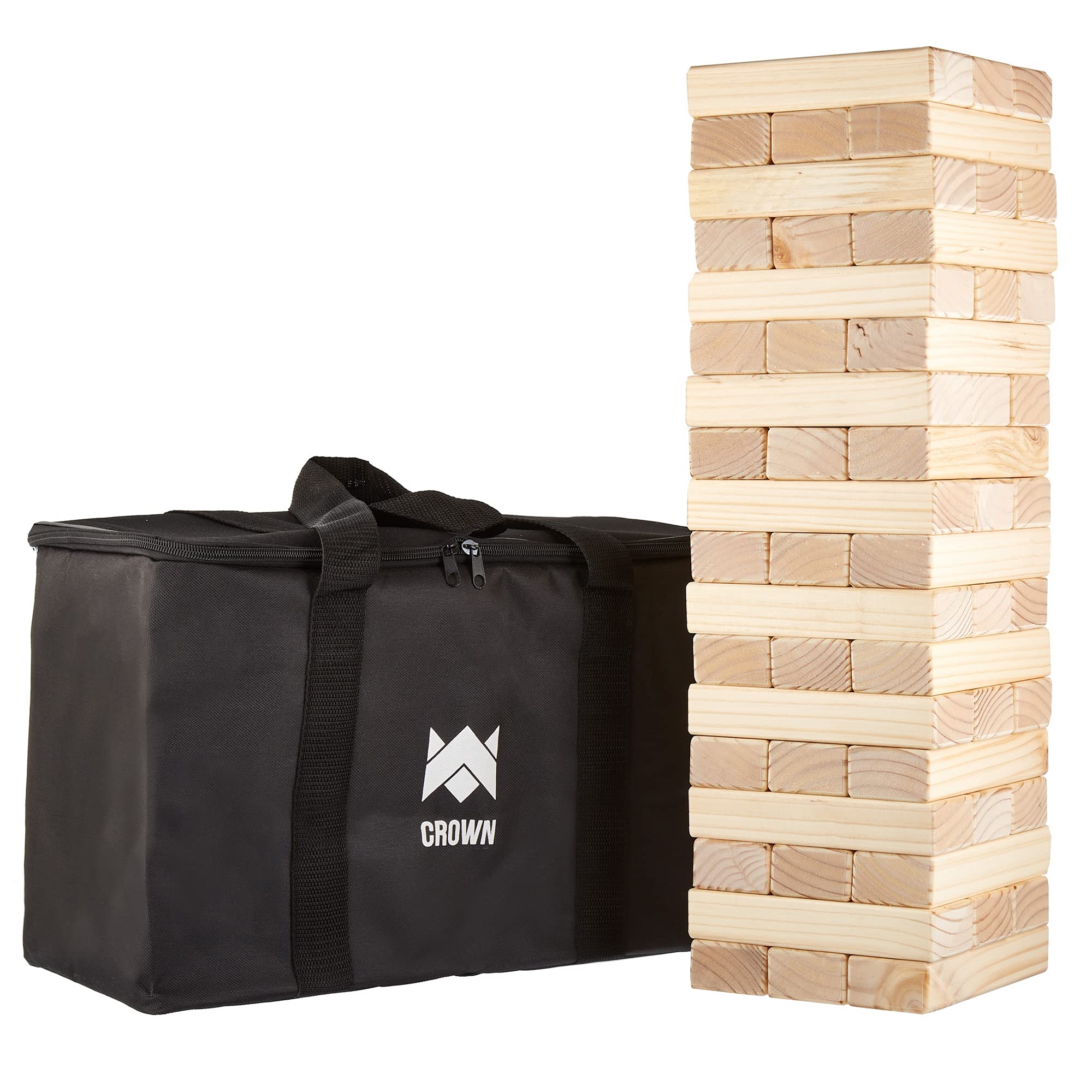 MBGBrybelly Teetering Tower with Carrying Case - Giant Block Tower Game with Jumbo Wooden Blocks - Stands Up to 4 Feet Tall - Parties, Tailgates, Bar Patios, Beach Fun, and Indoor/Outdoor Play