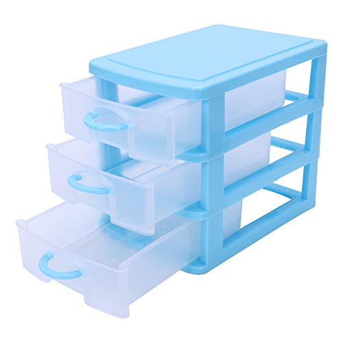 PRIZOM Mini Translucent Drawer Type Plastic Storage Boxļ¼Blue 3 Layersļ¼