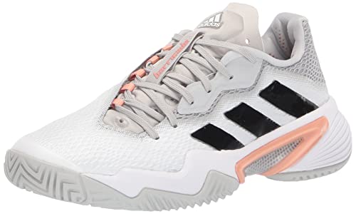 adidas Women's Barricade 12 Tennis Shoe, White/Silver Metallic/Ambient Blush, 7.5