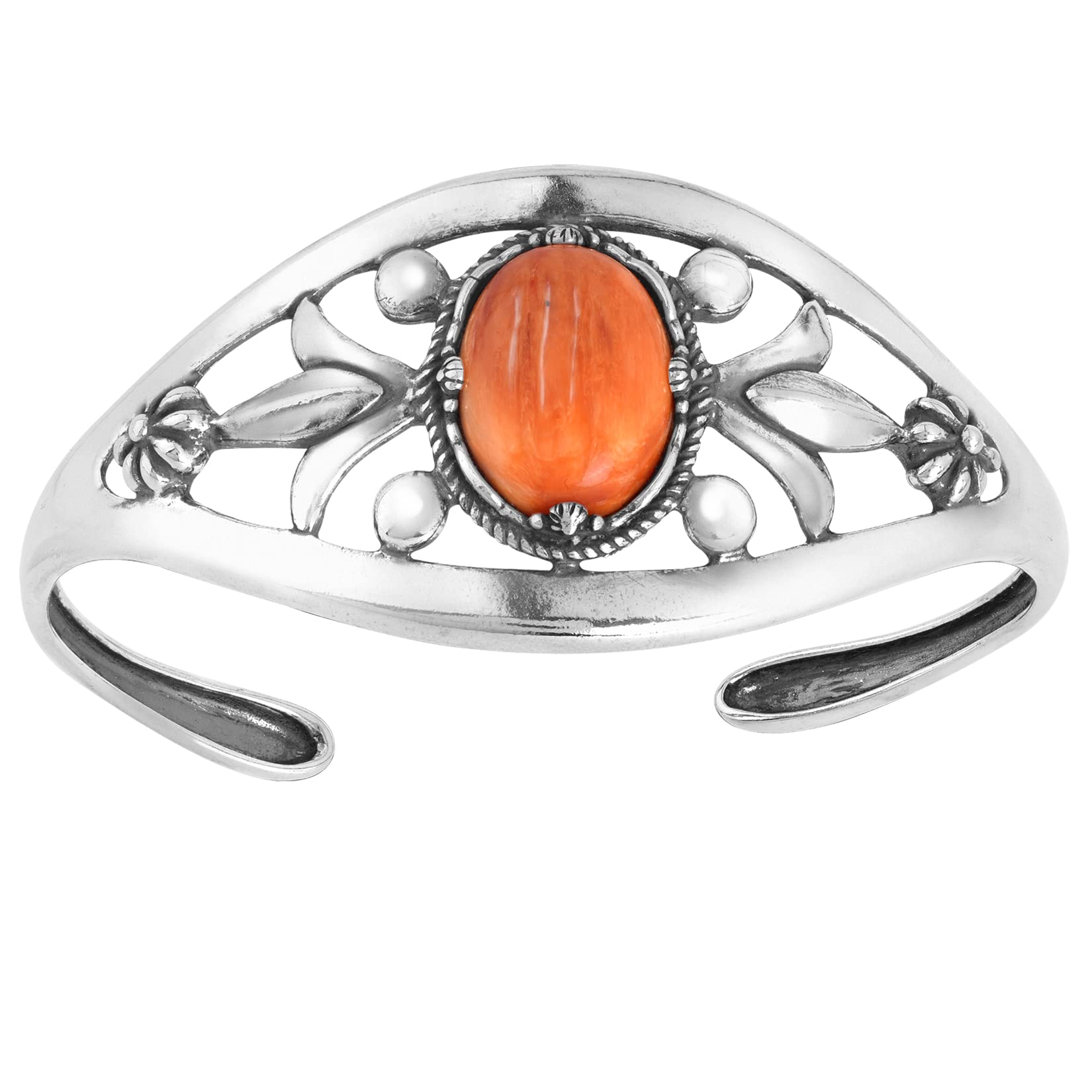 American West Sterling Silver Women's Cuff Bracelet Orange Spiny Gemstone Tufa-Inspired Design Size S