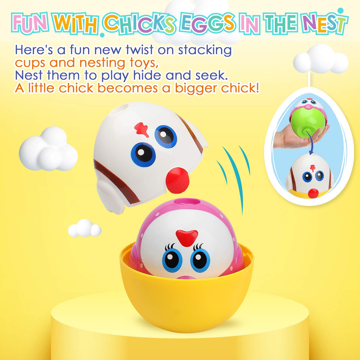 Easter Egg Toys for Toddler, 8 Pcs Nesting & Stacking Chicks Matching Toys for 18 months, 2, 3+ Yr Old, Plastic Eggs Fillable, Easter Basket Stuffers, Gift for Girl Boy Easter Party Favor, Easter Hunt