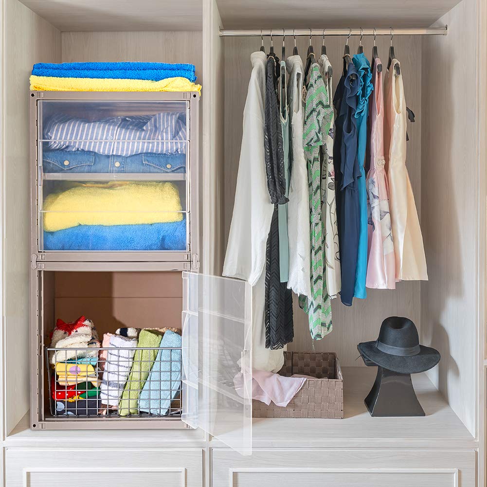 EZOWare 2 Tier Organizer Drawer, Stackable Plastic Modular Storage Box for Bathroom, Bedroom, Living Room, Kitchen, Office - 2 Pack