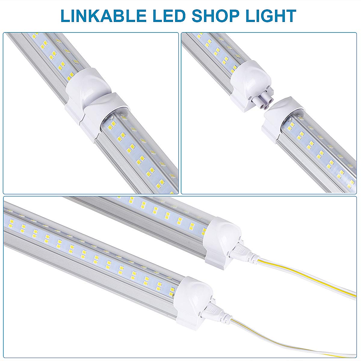 BSK.BESTKA LED Shop Light Fixture, 4FT, 50W 6500LM, 6000K Cold White, 4 Foot T8 Integrated LED Tube Lights, Plug in Warehouse Garage Lighting, V Shape, High Output, Linkable with On/Off Switch (4PCS)