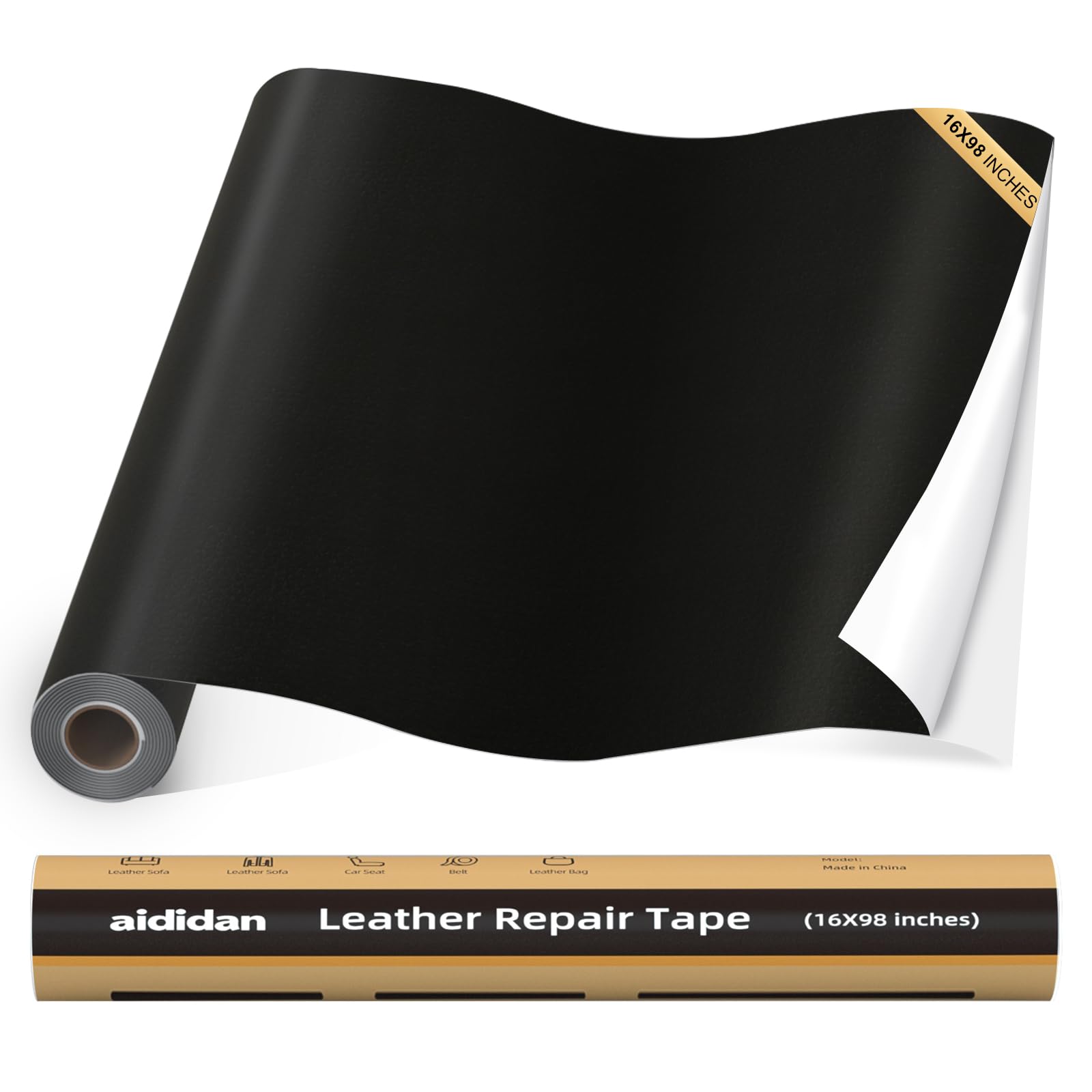 aididan Leather Repair Patch,Leather Repair Tape,Black 98Ă16 Inch Furniture Self Adhesive Leather Couch Patch Vinyl Repair Kit for Sofas,Handbags,Car Seats,Office Seats,Leather Goods Trim Tape.