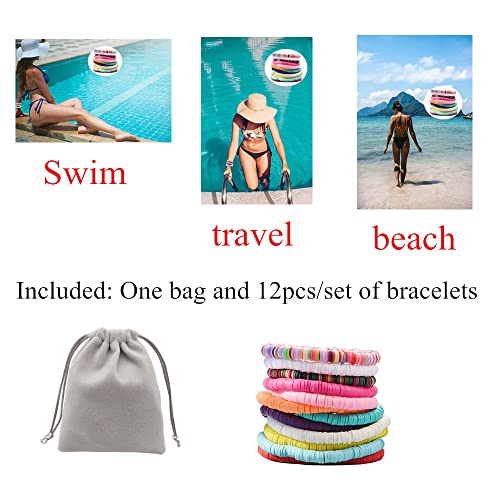 HYHONEY 12pcs Heishi Bracelet Cute Bracelets Clay Bead Bracelet Bracelets Set Stack Vinyl Disc Bead Surfer Stretch Bracelets Summer Beach Bracelet Bracelets For Women