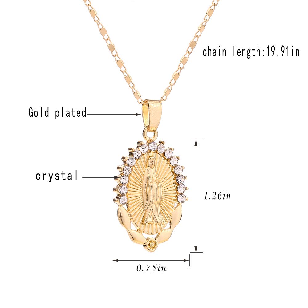 AOASK Women Crystal Rhinestone Christian Jewelry Virgin Mary Pendant Necklace