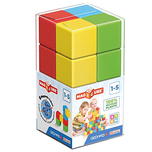 Geomag Premium Swiss-Made MagiCube 8-Piece Magnetic Stacking Cubes Building Set, Toddlers & Kids Ages 1-5, STEM Educational Toy, Creativity, Imagination, Early Learning Fun, Crystal Packaging