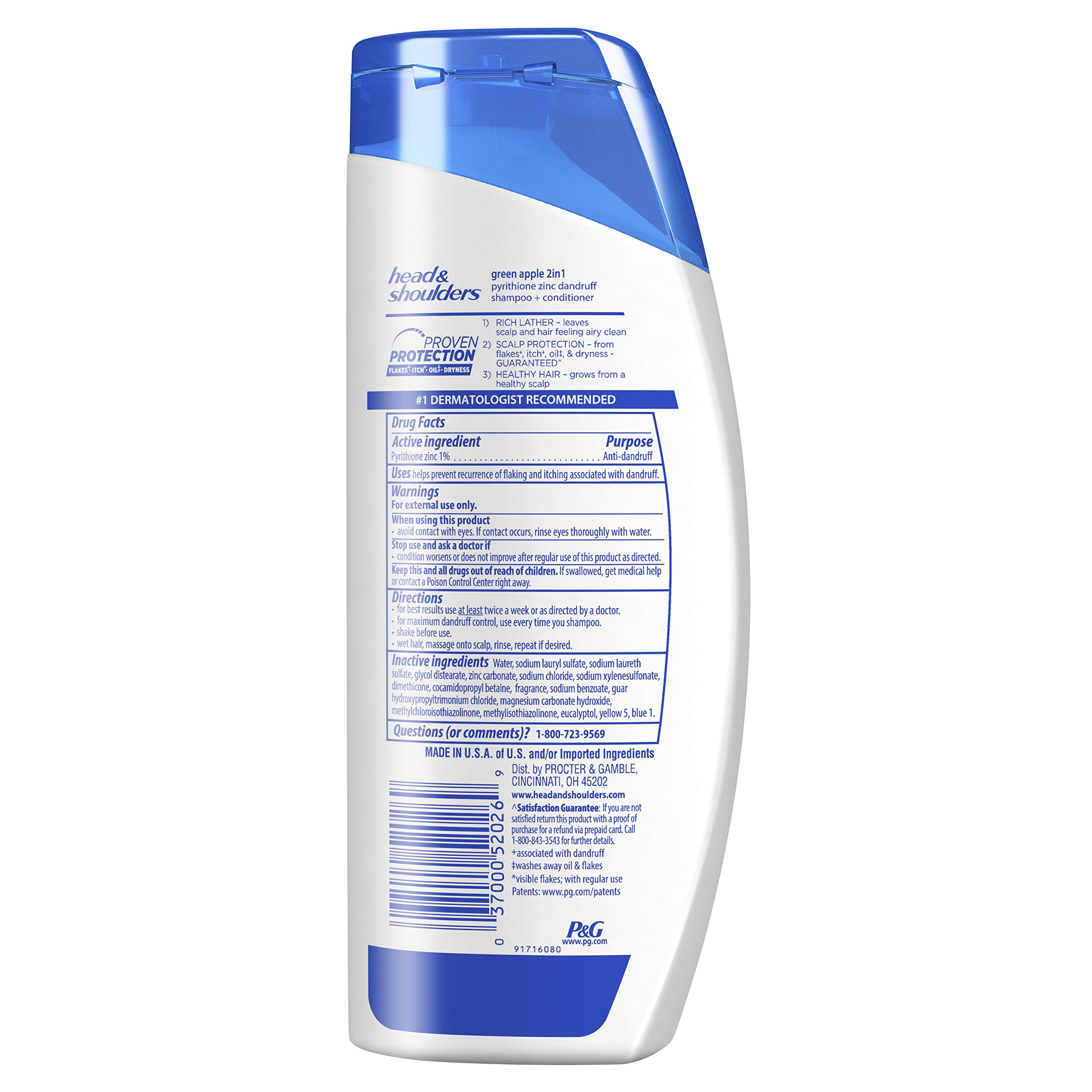 Head and Shoulders Green Apple Anti-Dandruff 2 in 1 Shampoo and Conditioner, 23.7 fl oz