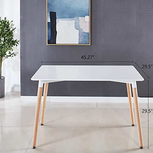 Dining Room Table Kitchen Table Set with Wooden Legs Modern Mid Century Leisure Coffee Table, Rectangular 45 x 30 x 30 Inch, White