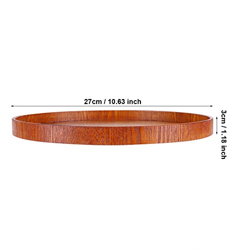 Round Natural Wood Serving Tray Wooden Plate Platter Tea Food Dishes Water Drink for Countertop Kitchen Coffee Table Breakfast (27cm)