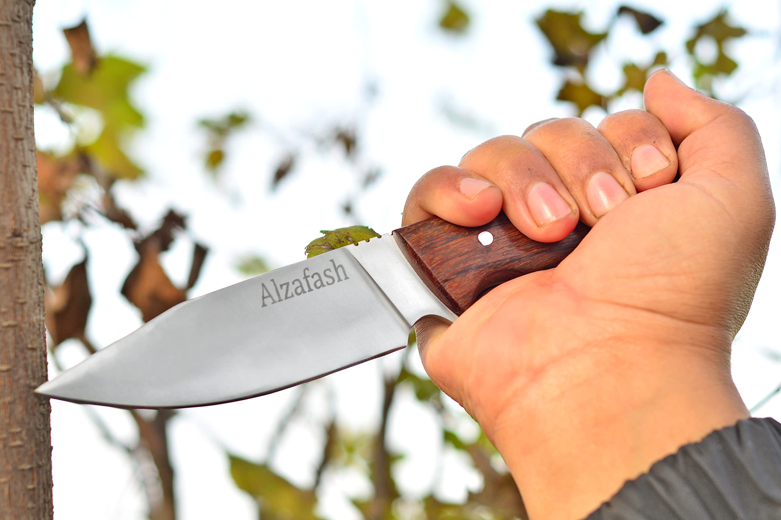 ALZAFASH Horizontal Carry Knife | Tracker Knife with Sheath | Fixed Blade Knife with Wooden Handle | Bushcraft Knife | Survival Knife | Camping Knife (Armor) No.6