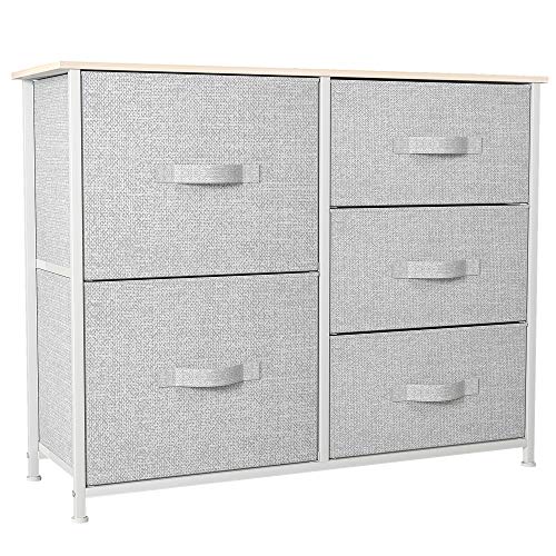 YITAHOME Storage Tower with 8 Drawers & Wooden Top & Dresser with 5 Drawers - Fabric Storage Tower, Organizer Unit, Gray (FTBFSD-0005)