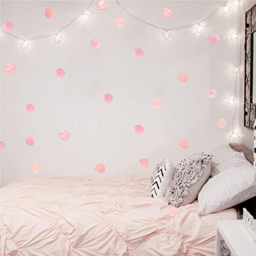 Pink Polka Dot Wall Decals 36pcs Watercolor Dots Wall Sticker for Kids Baby Girls Teens and Nursery Room (6 Sheets)
