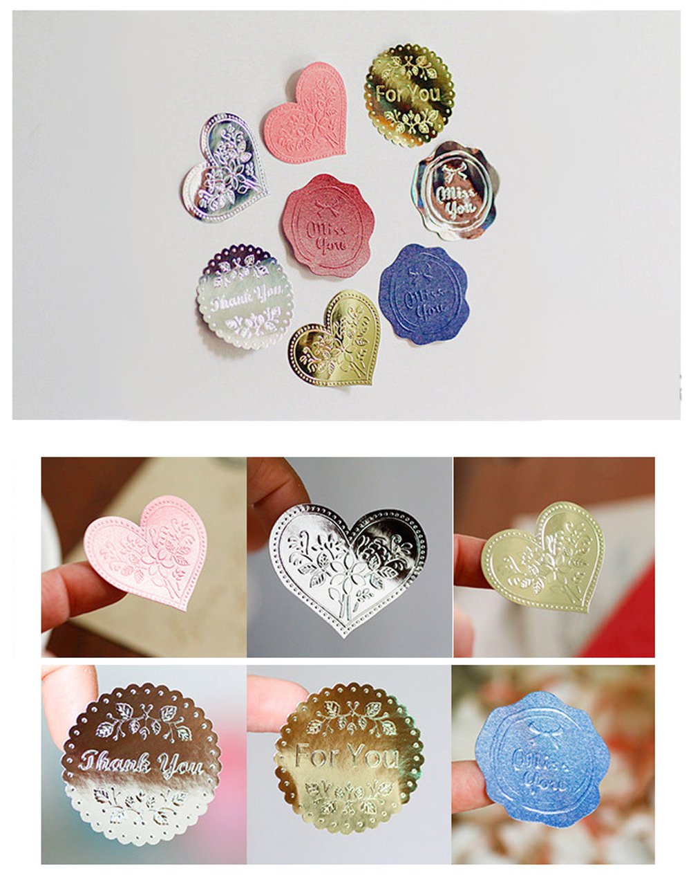 Envelopes Label Stickers Love Heart Shape Stickers 60 PCS Kraft Paper Thank You Stickers Retro Metallic DIY Decorative Adhesive Label for Packaging Bake Decoration Wedding Party Gift (Gold)