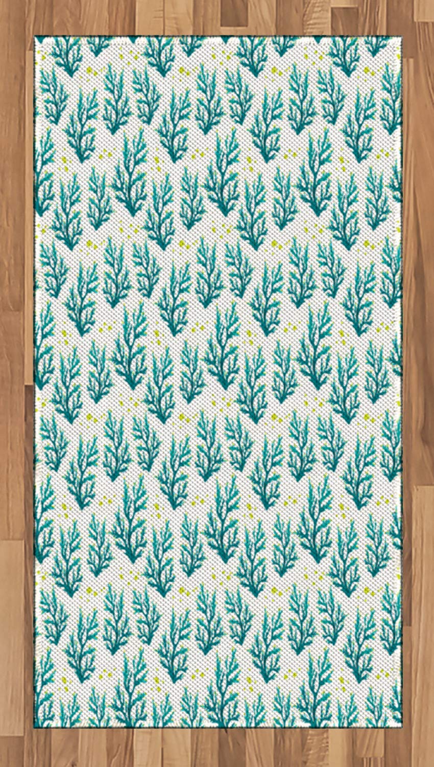 Ambesonne Nautical Area Rug, Underwater Composition Corals and Fish Silhouettes, Flat Woven Accent Rug for Living Room Bedroom Dining Room, 2.6' x 5', Teal Yellow