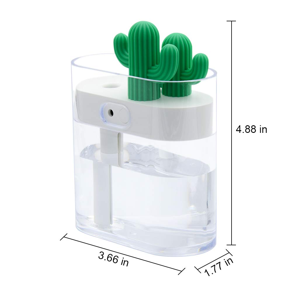 Alicacho USB Mini Cool Mist Humidifier with Night Light, Cactus Humidifier 160ml Water Tank for Single Room Office Car with Timed auto Shutdown (Transparent Cactus)