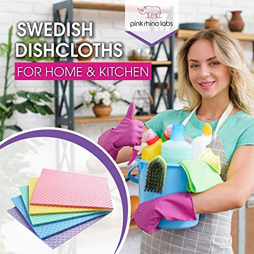 PINK RHINO LABS Swedish Dishcloths for Kitchen β Absorbent Kitchen Towels and Dishcloths Sets - Reusable Paper Towels - Dish Cloths for Washing Dishes and Cleaning Kitchen β Cellulose Sponge Cloths