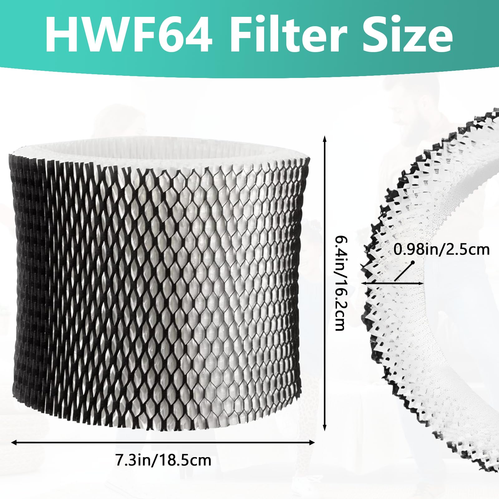 getalong HWF64 Humidifier Filter Compatible for Sunbeam SCM1746, Fits Holmes HWF64, HM1730, HM1745, HM1746, HM1750, HM2200 - Filter B (4 Pack)
