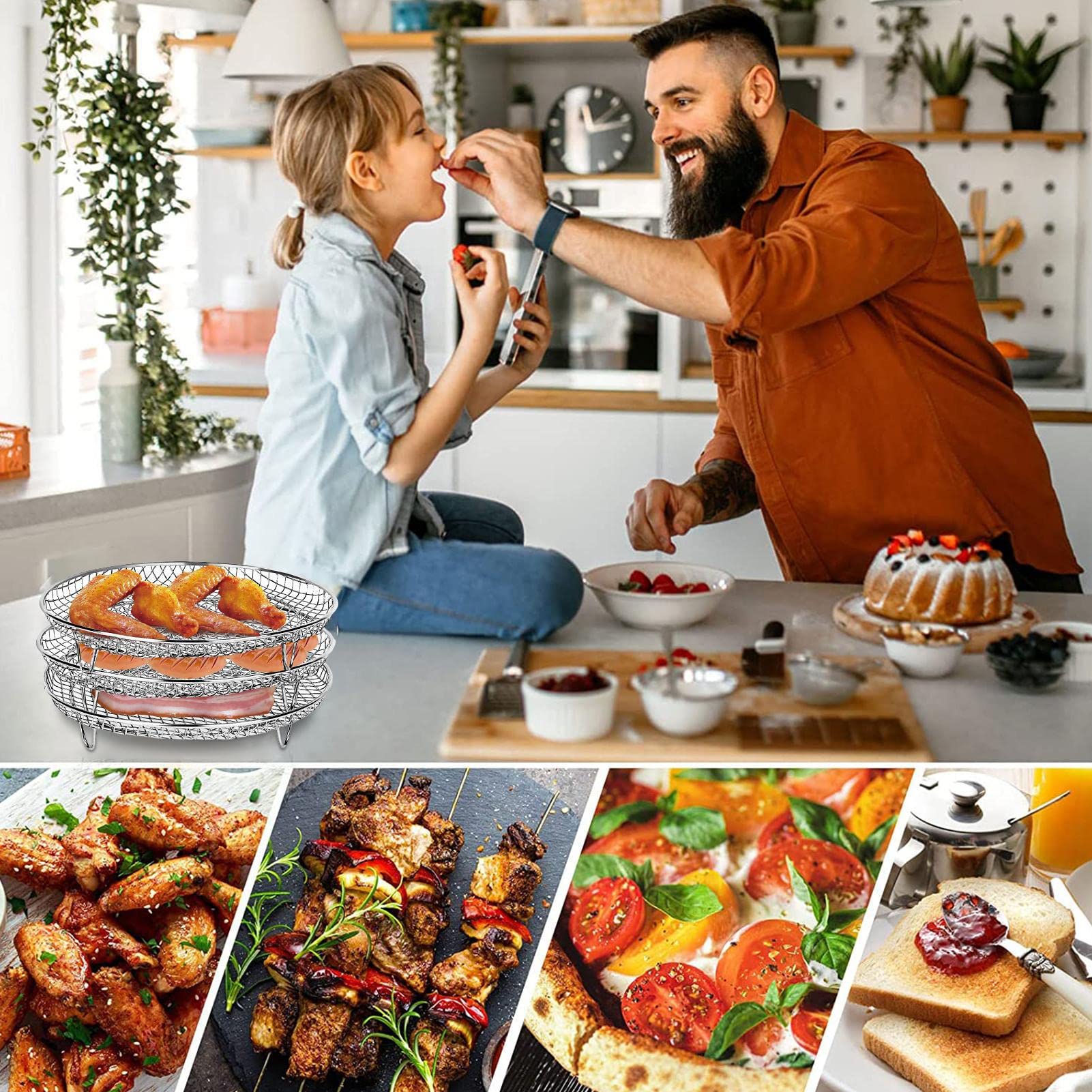 Air Fryer Racks For Ninja,Three Layer Stackable Dehydrator Rack 7.8inch Stainless Steel Round Multi-Layer Air Fryer Basket Tray Multi-Layer Dehydrator Rack Air Fryer Accessories