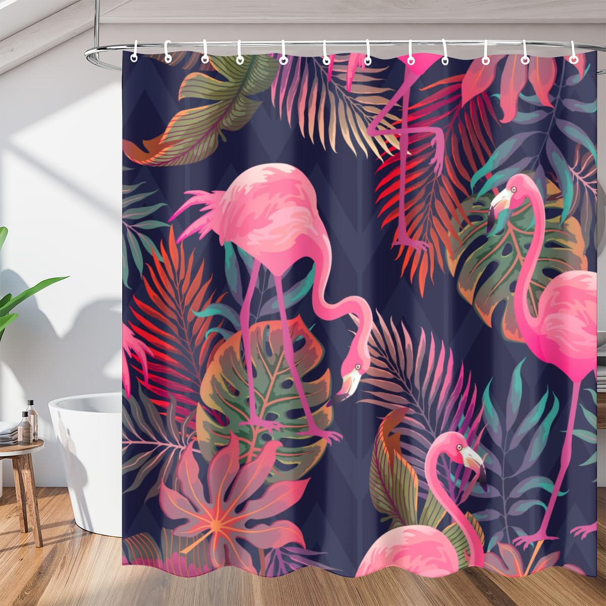 Aglebo Shower Curtain Abstract Flamingos Fabric Shower Curtain Set with 12 Hooks Water-Proof 72 * 72 Inches for Bathroom Beach Caravan Hotel