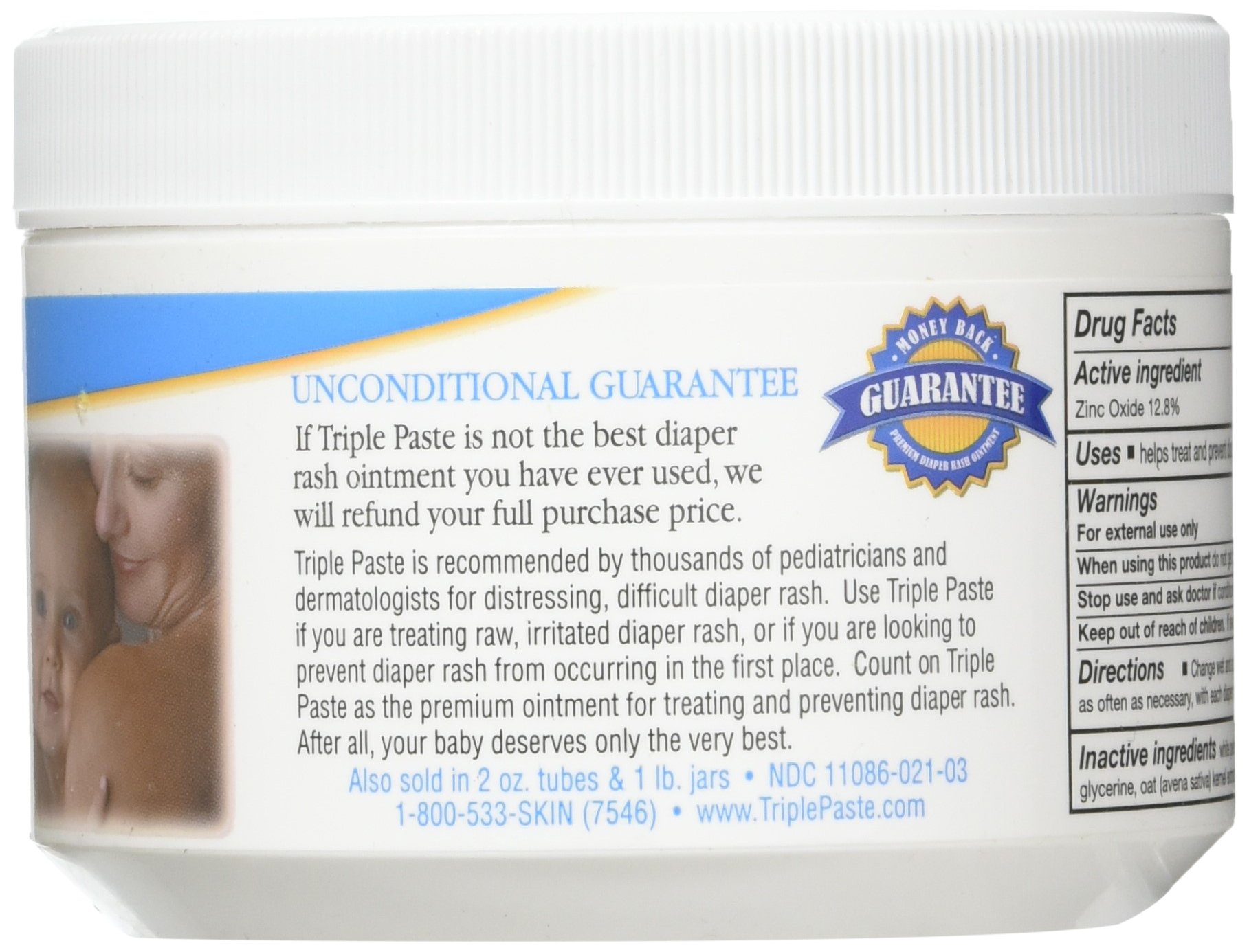 Triple Paste Diaper Rash Cream, Hypoallergenic Medicated Ointment for Babies, 8 oz (Pack of 2)