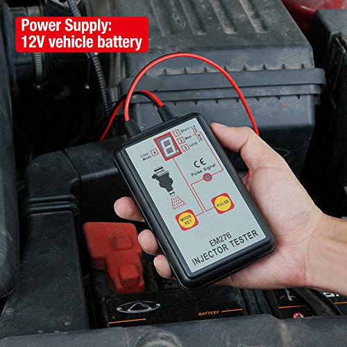 allsun em276 12V DIY Auto Fuel Injector Tester and Cleaner with 2 Adapters, 4 Pluse Modes Powerful Fuel System Vehicle Gasoline Pressure Diesel Short Circuit Protector